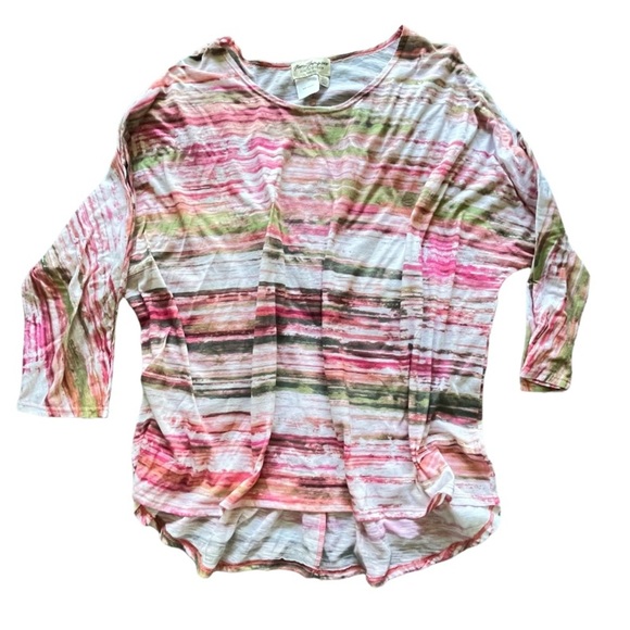 Norm Thompson | Tops | Dolman Sleeves Relaxed Fit Pink Green And White ...